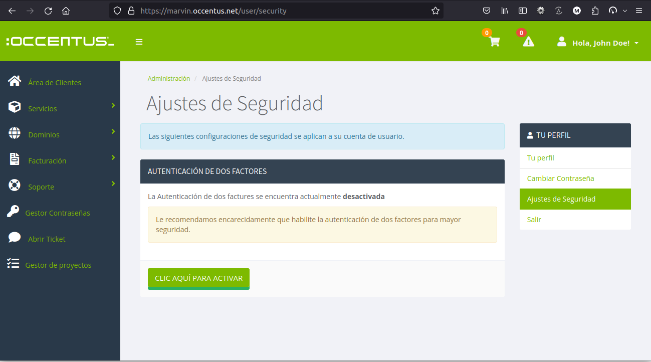 Autenticación de Doble Factor (2FA) en Marvin - Occentus Network
