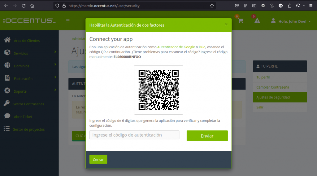 Autenticación de Doble Factor (2FA) en Marvin - Occentus Network